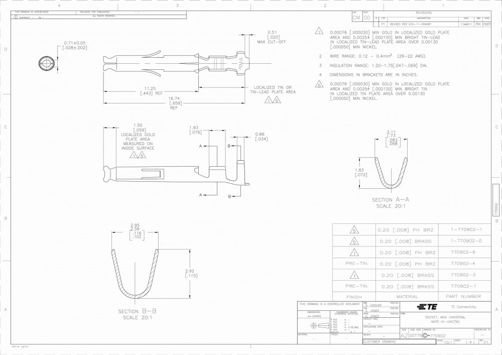 TE Connectivity 770902-1 controlled drawing preview