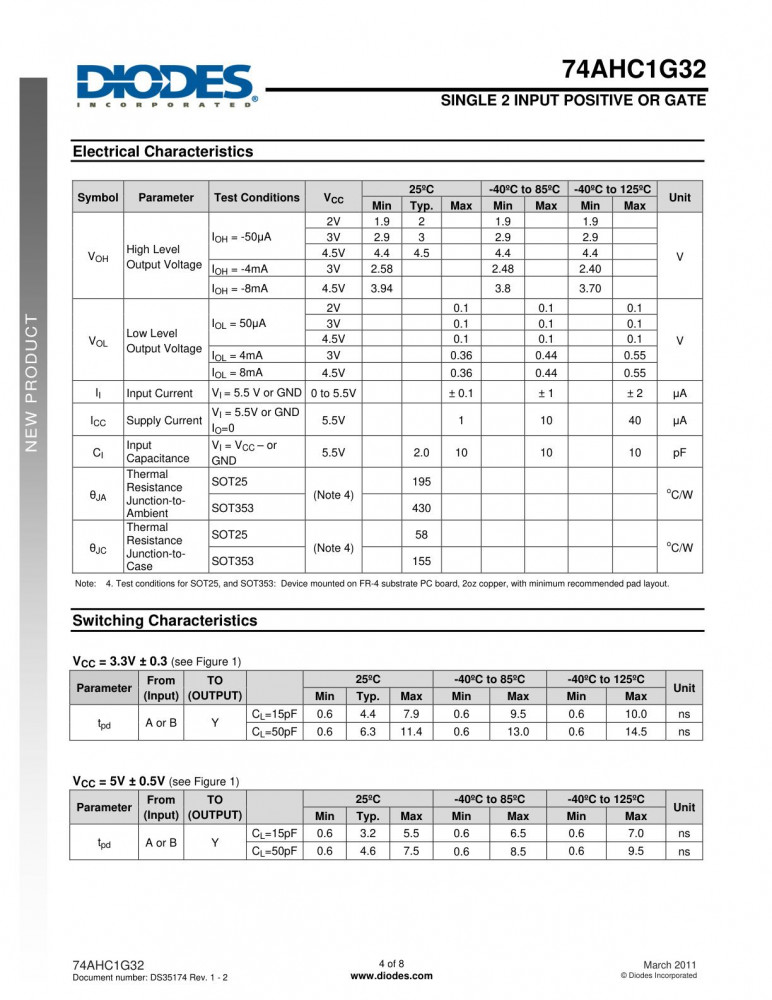 74AHC1G32W5-7 datasheet page 4