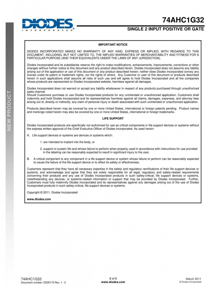 74AHC1G32W5-7 datasheet page 8
