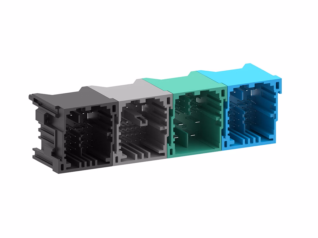 stAK50h 6 Bay Right-Angle Hybrid Header, 118 Circuits, Bay 1: 25 Circuits/Key 1/Green; Bay 2: 25 Circuits/Key 2/Gray; Bay 3: 12 Circuits/Key 3/Purple; Bay 4: 12 Circuits/Key 2/Green; Bay 5: 12 Circuits/Key 4/Gray; Bay 6: 32 Circuits/Key 2/Blue; Tube