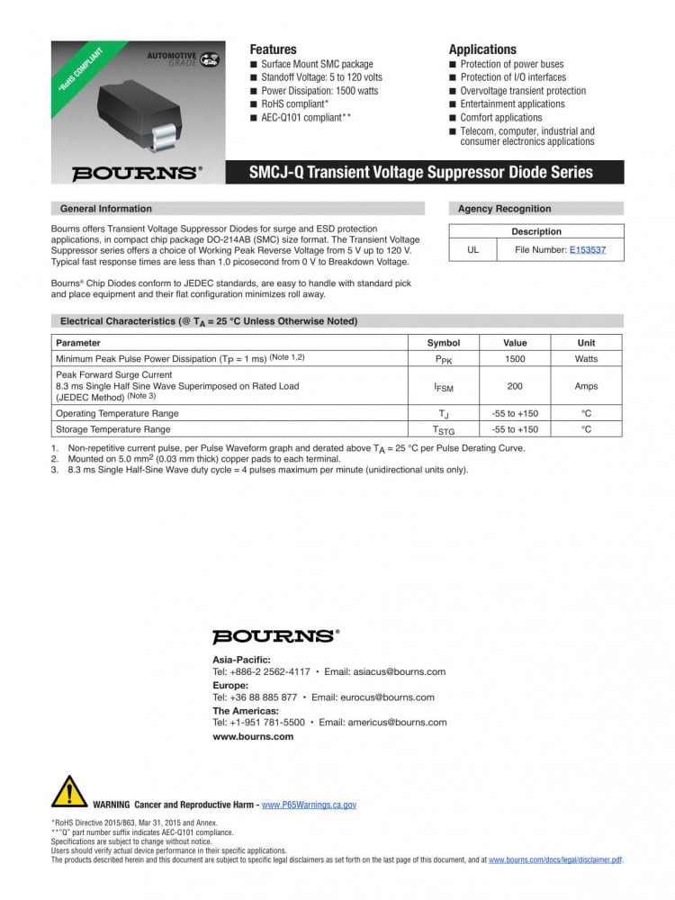 Bourns SMCJ-Q datasheet page 1