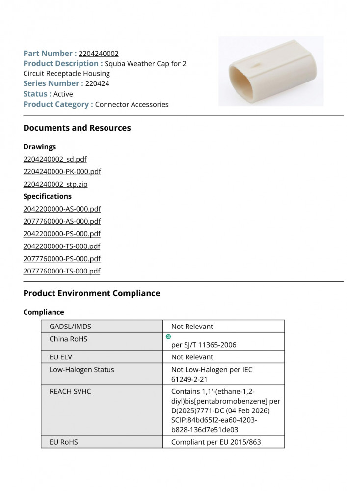 Technical document page image 1 for MOLEX 2204240002
