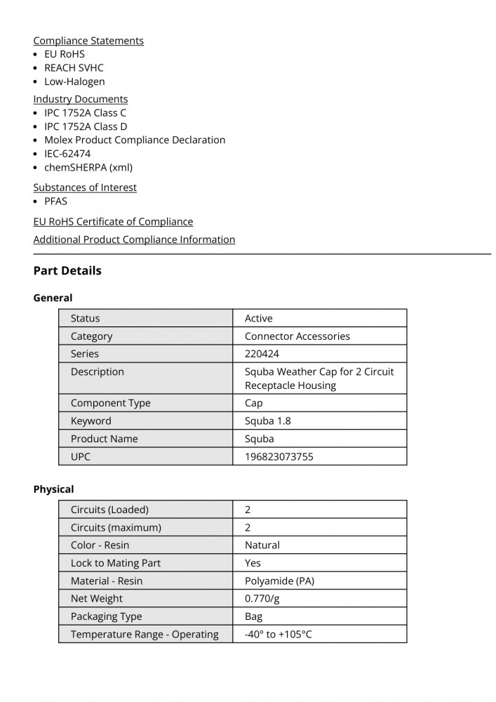 Technical document page image 2 for MOLEX 2204240002