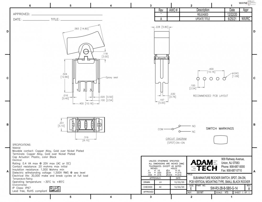 ADAM TECH SW-R3-2B-B-SB5-G-14 product drawing