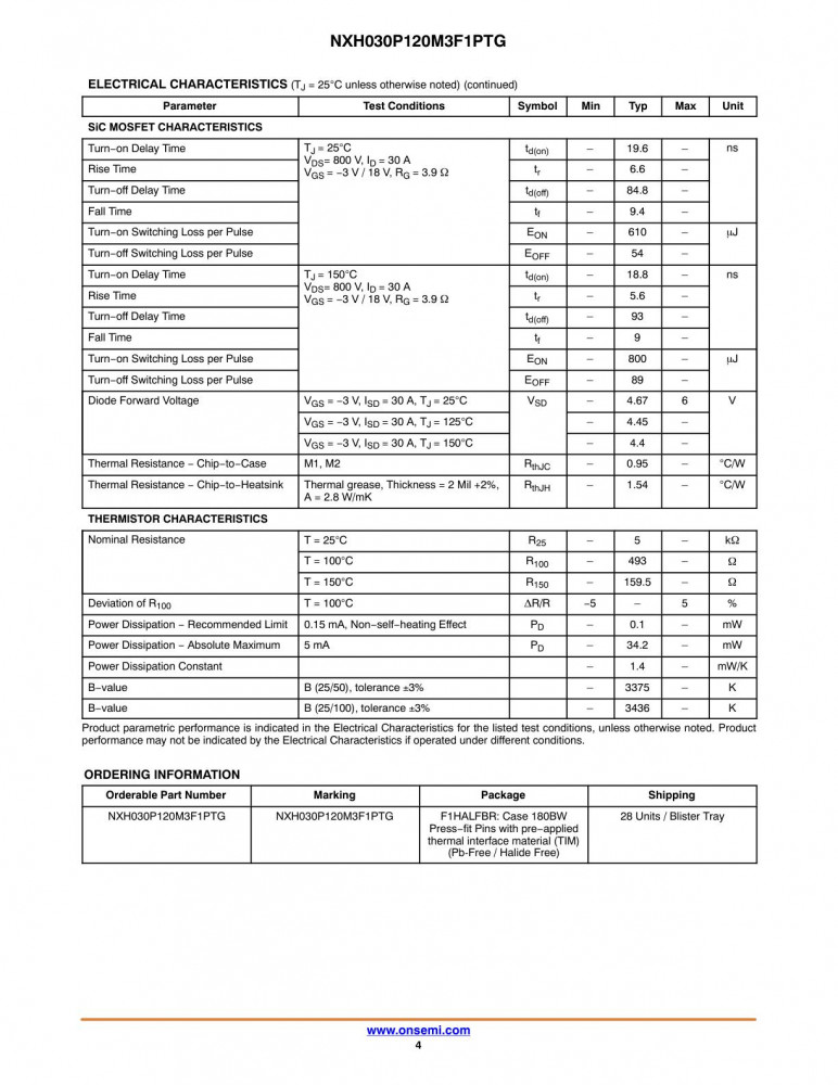 NXH030P120M3F1PTG datasheet preview, page 4