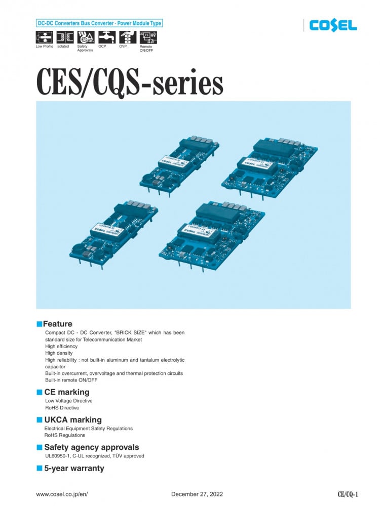 Cosel CQS series datasheet page 1