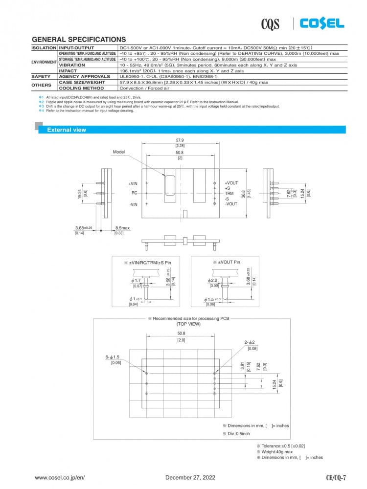 Cosel CQS series datasheet page 3