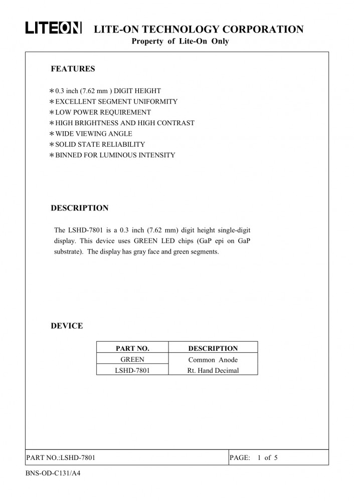 LSHD-7801 datasheet page 1