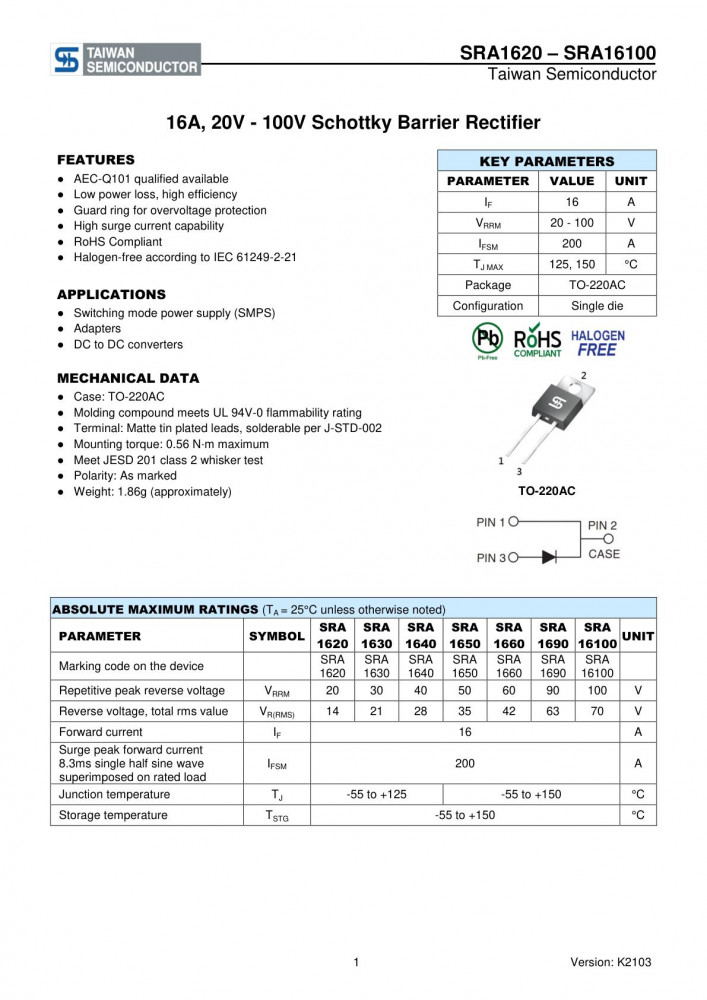 SRA1630 datasheet page 1