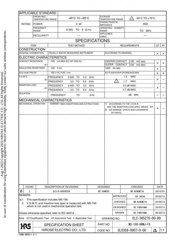 MS-190-HRMJ-F6 specification sheet preview