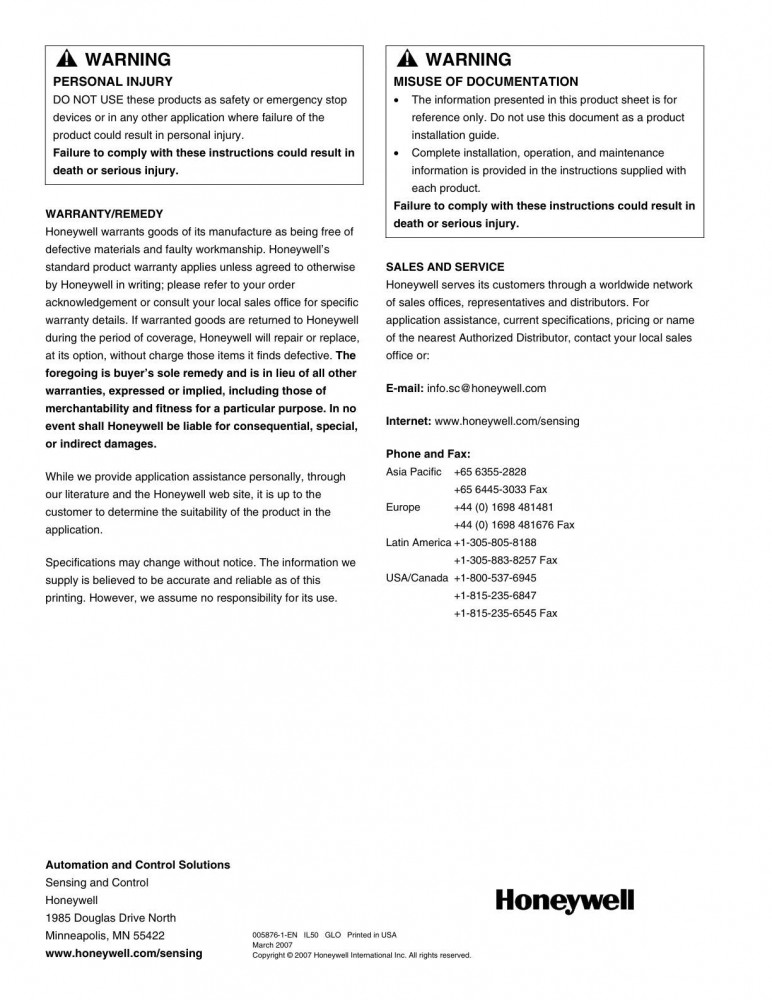 Honeywell 3025A17 document page 8