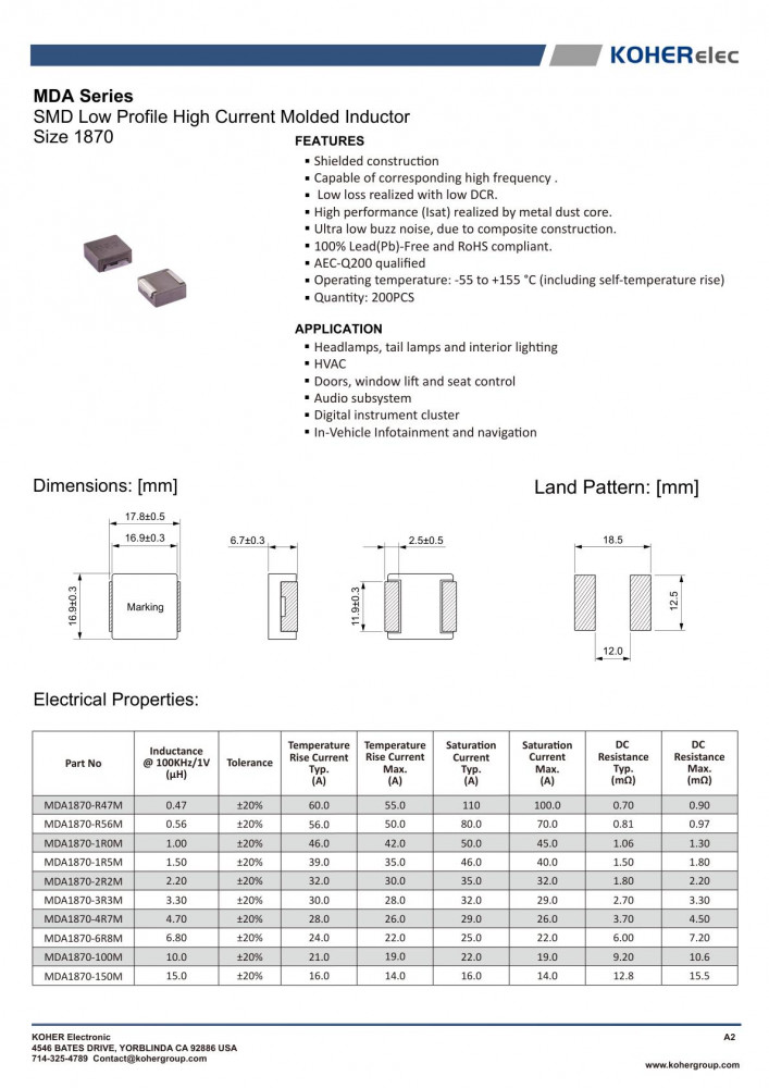 MDA Series MDA1870 datasheet page 1