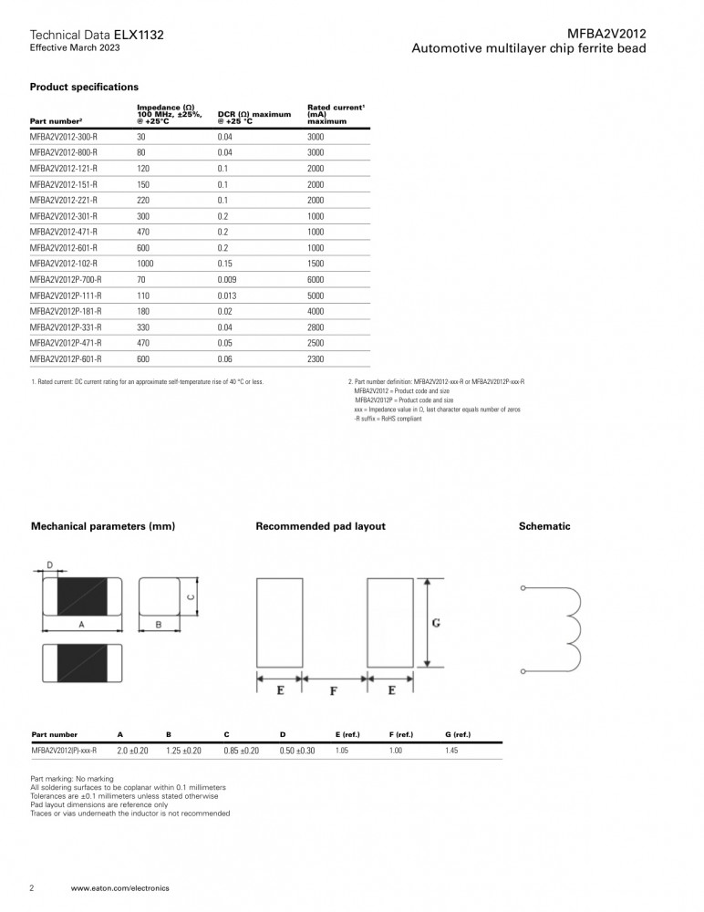 MFBA2V2012 datasheet page 2