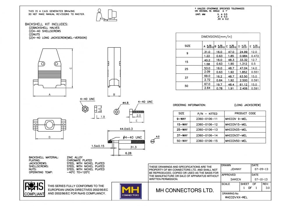 MH CONNECTORS MHCCOVXX-MEL technical drawing