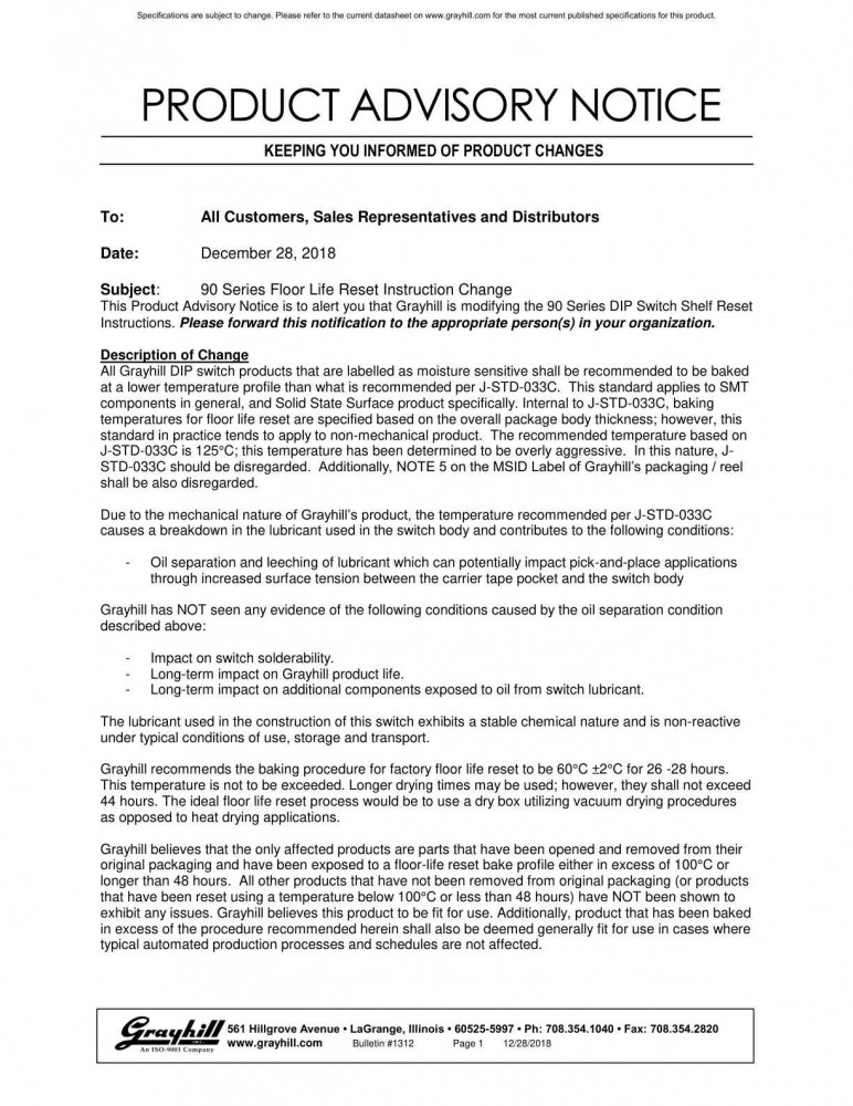 Grayhill 90HB packaging information