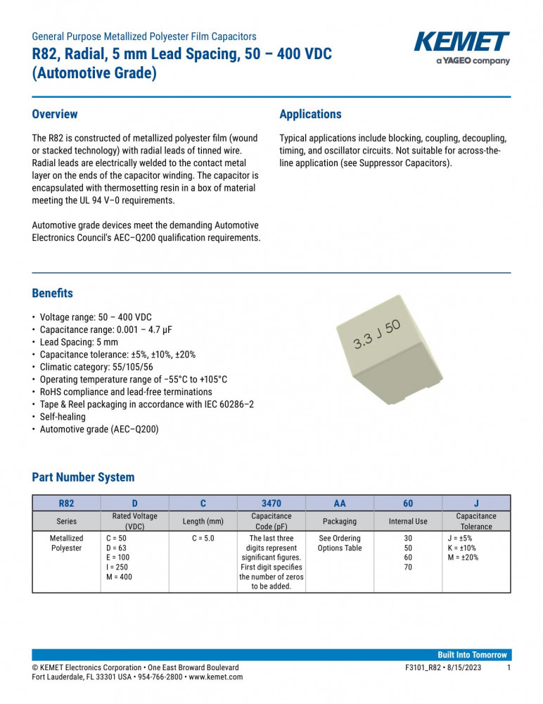 KEMET R82 datasheet page 1
