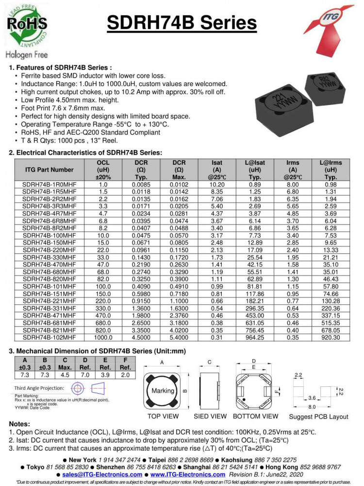 SDRH74B technical document, page 1