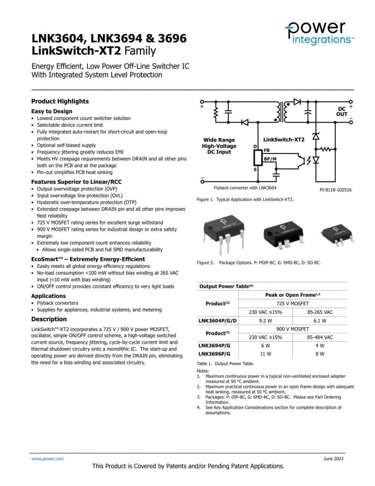 LNK3604D-TL datasheet page 1
