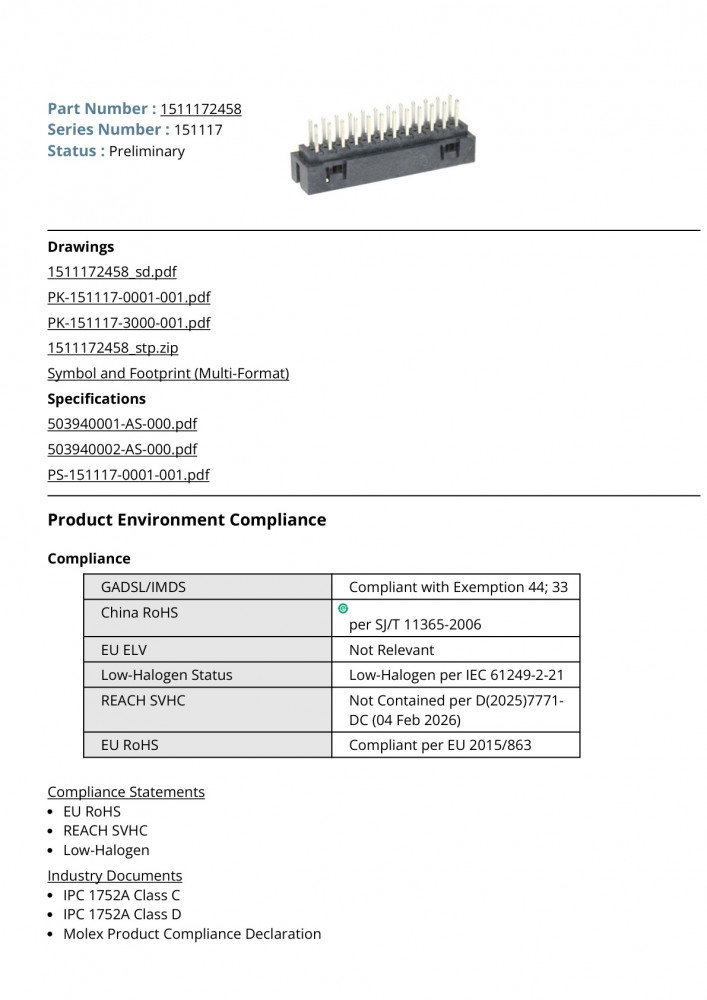 MOLEX product specification page 1