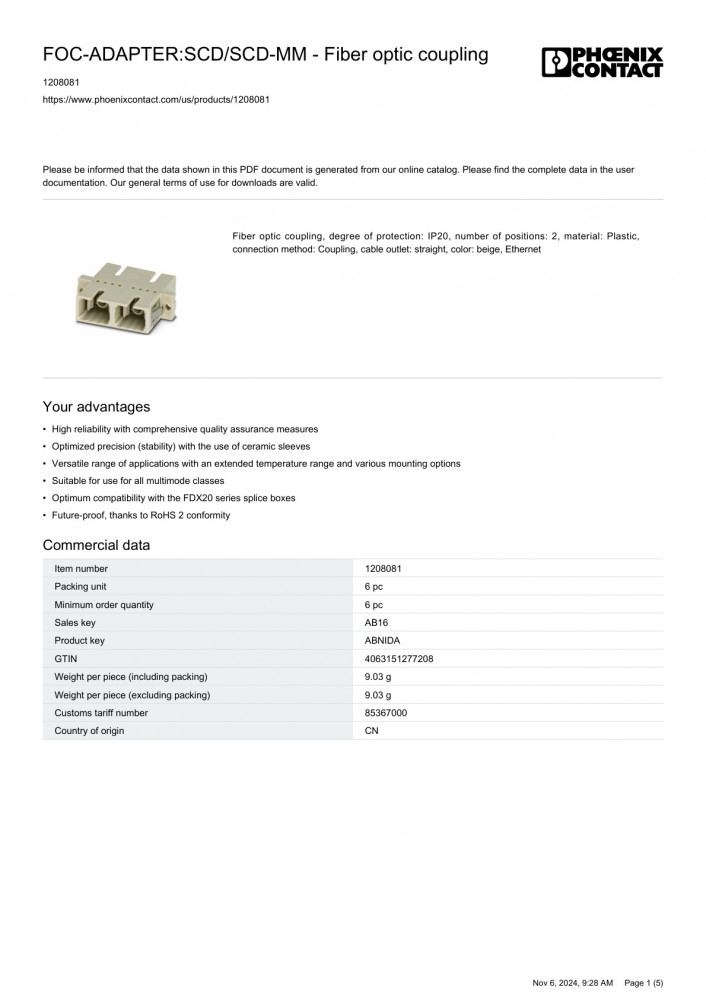 Phoenix Contact 1208081 technical document page 1