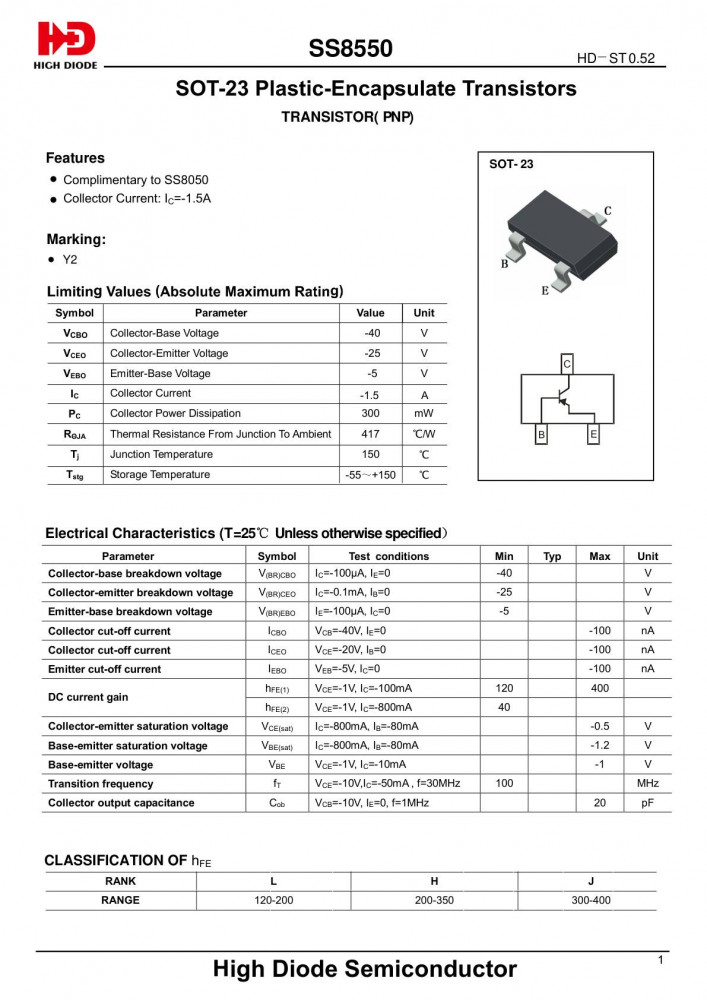 SS8550 datasheet page 1