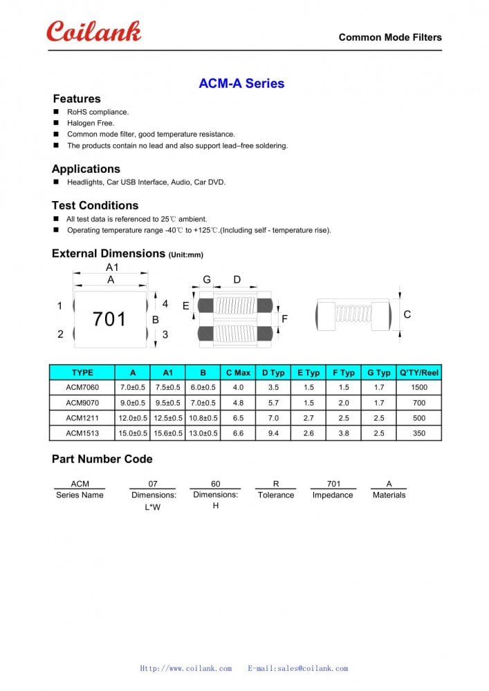ACM-A Series datasheet page 1