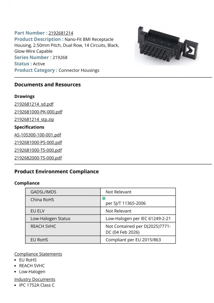 MOLEX 2192681214 product document page 1