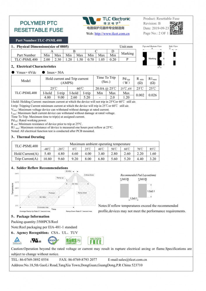 TLC-PSML400 datasheet page 1