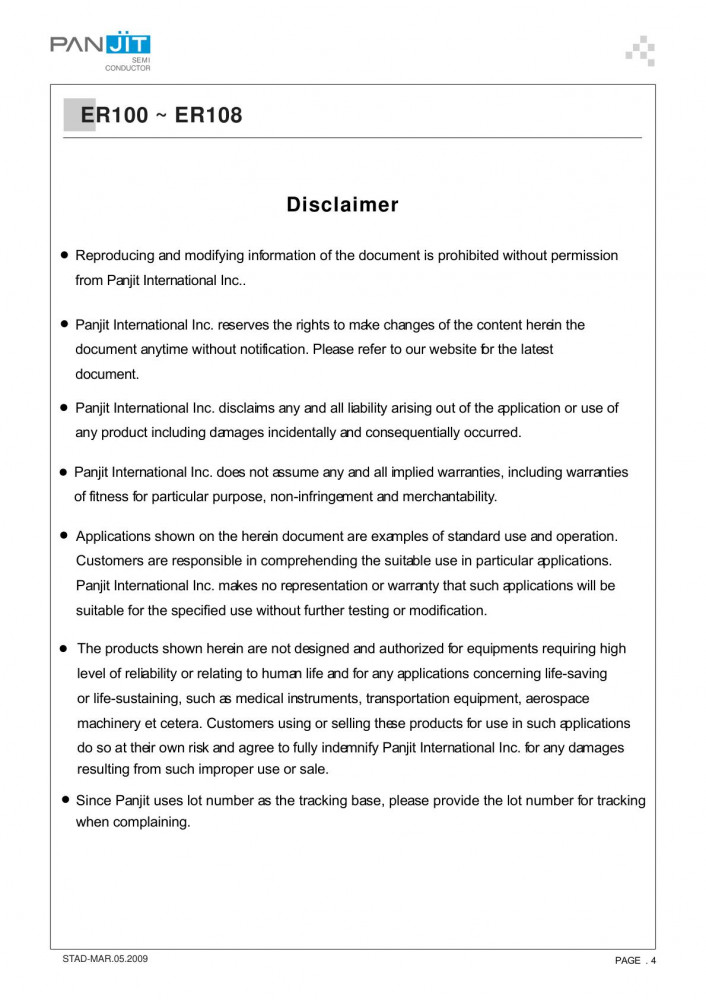 PANJIT ER100 to ER108 datasheet page 4