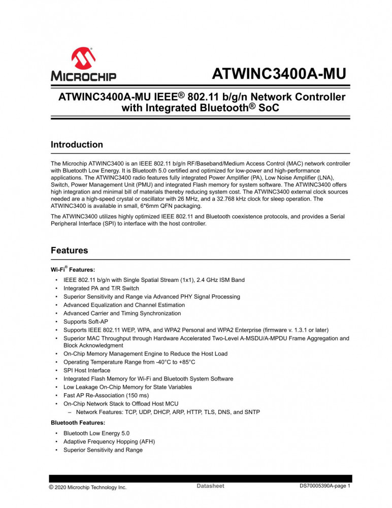 ATWINC3400 datasheet page 1
