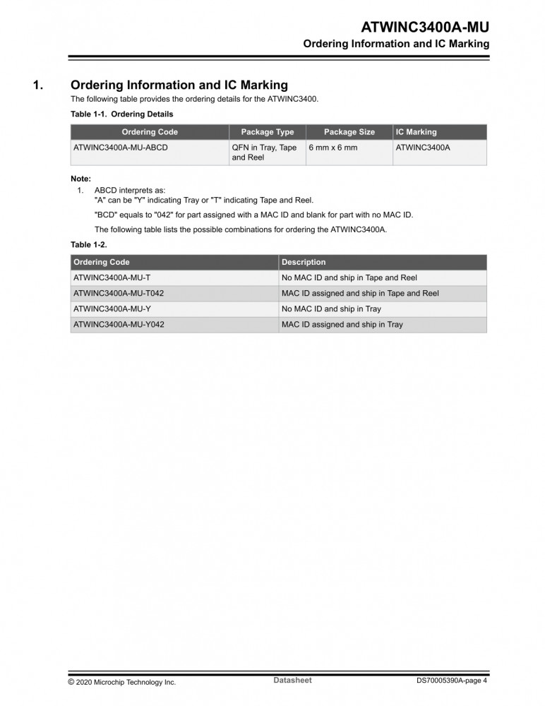 ATWINC3400 datasheet page 4