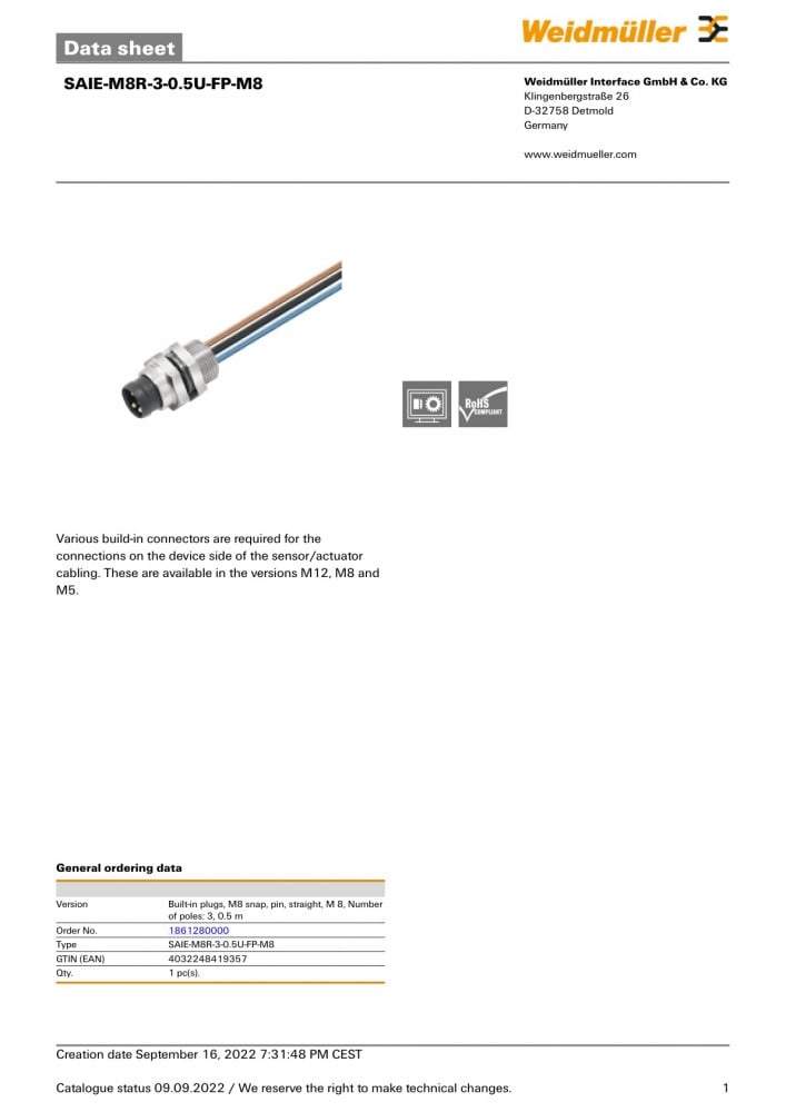 WEIDMULLER 1861280000 documentation page
