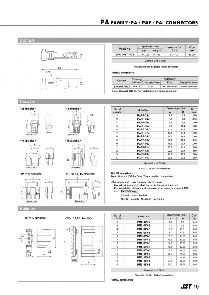 JST PA family datasheet page 10
