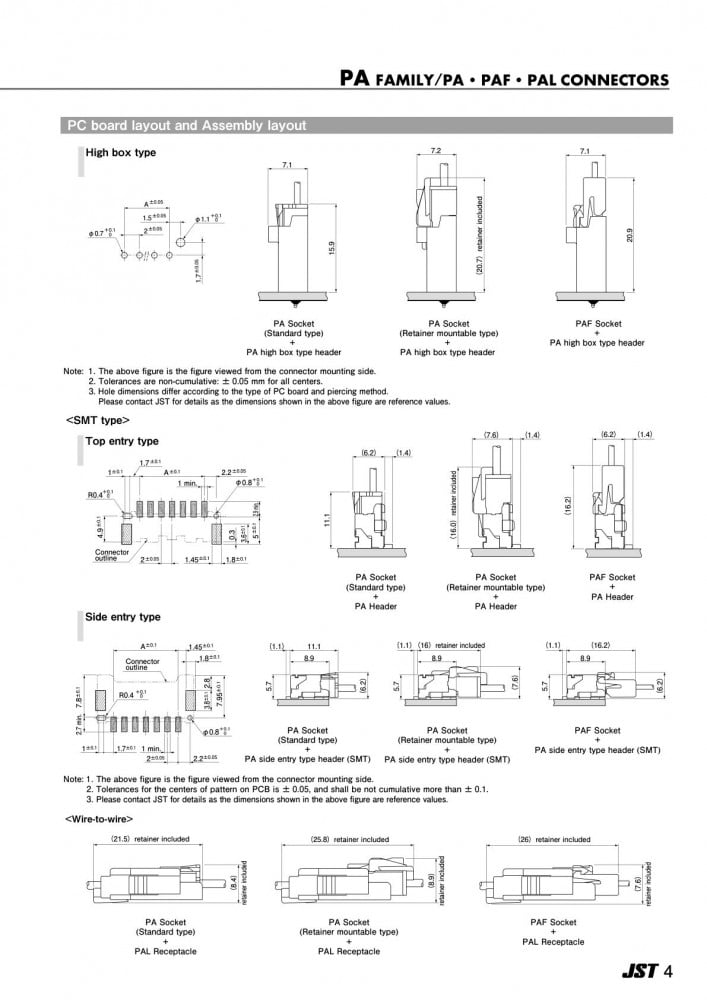 JST PA family datasheet page 4