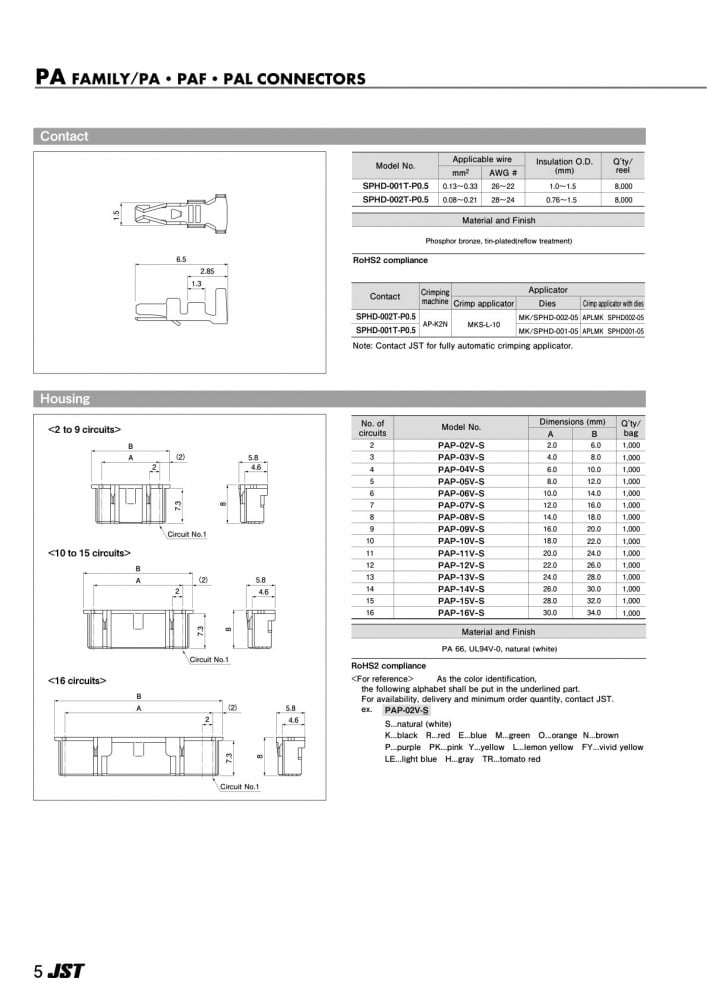 JST PA family datasheet page 5