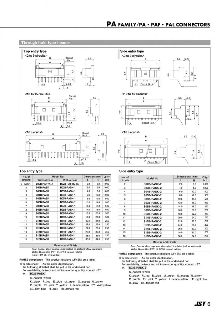 JST PA family datasheet page 6