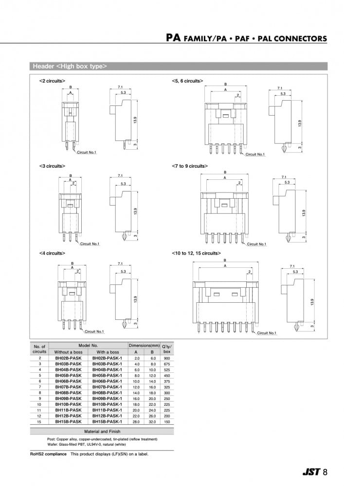 JST PA family datasheet page 8