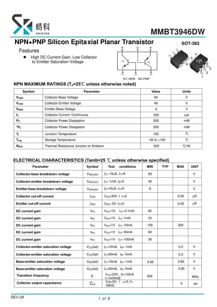 MMBT3946DW datasheet page 1