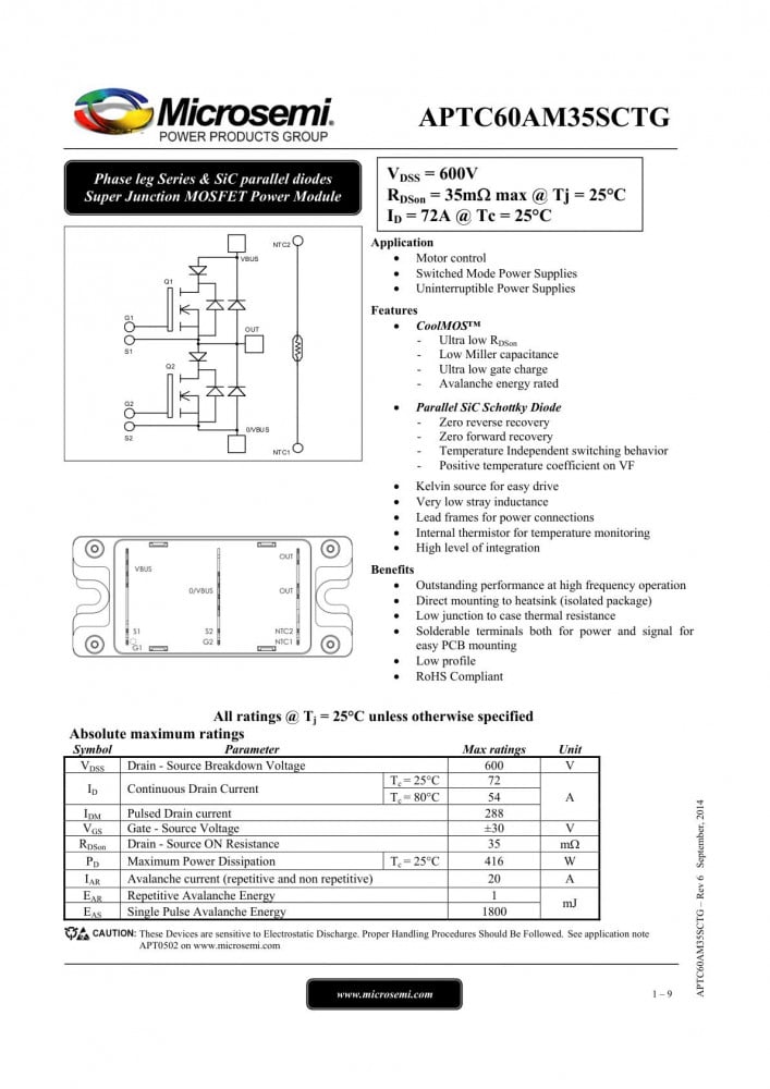 APTC60AM35SCTG datasheet page 1