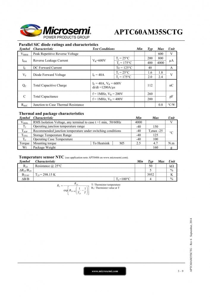 APTC60AM35SCTG datasheet page 3