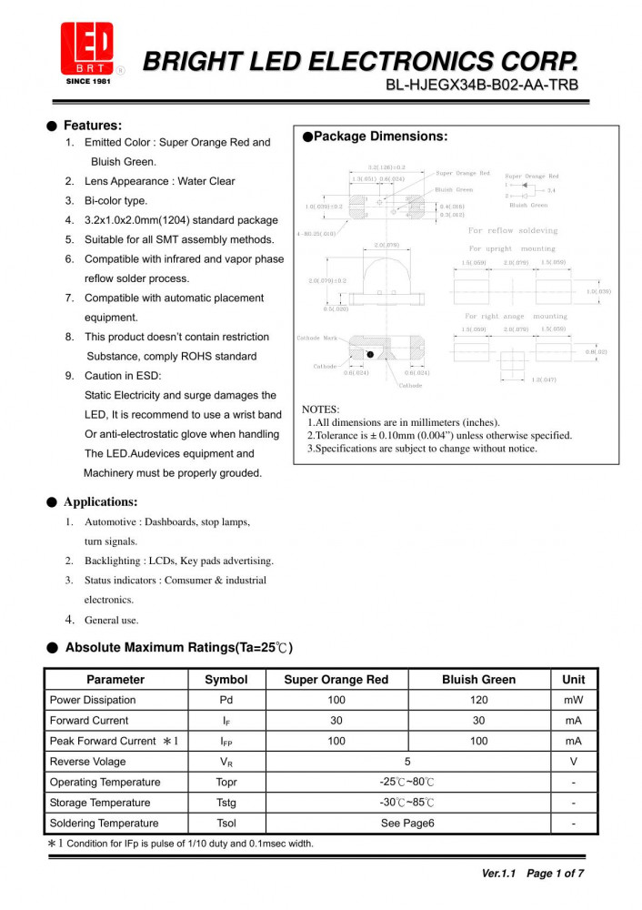 BL-HJEGX34B-B02-AA-TRB datasheet page 1