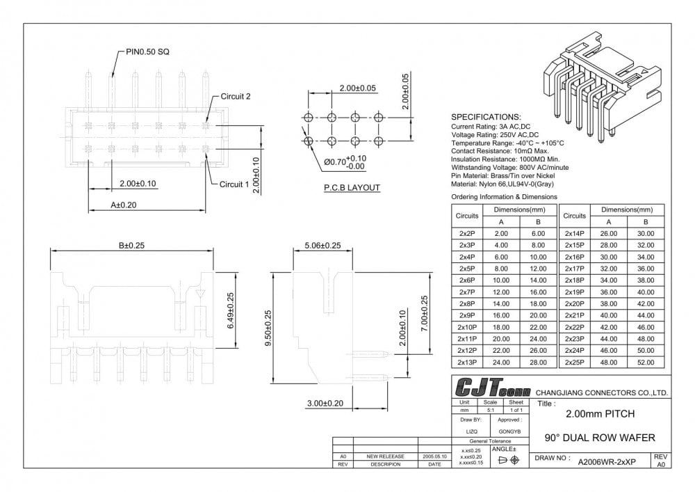 CJT A2006WR-2X15P technical drawing