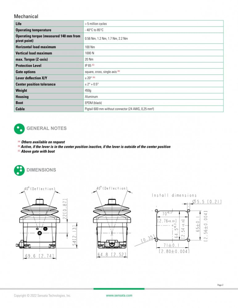 Sensata AJ3 joystick document page 2
