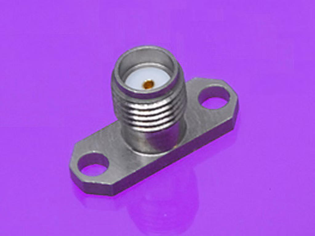 SMA Jack, Straight, 2-Hole Flange Mount, Flat Tab Contact, Stainless Steel Body, Passivated, 50 Ohms for sale