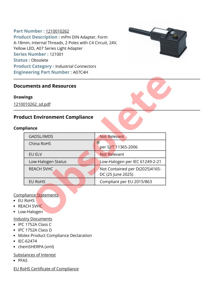 MOLEX 1210010262 technical drawing page 1