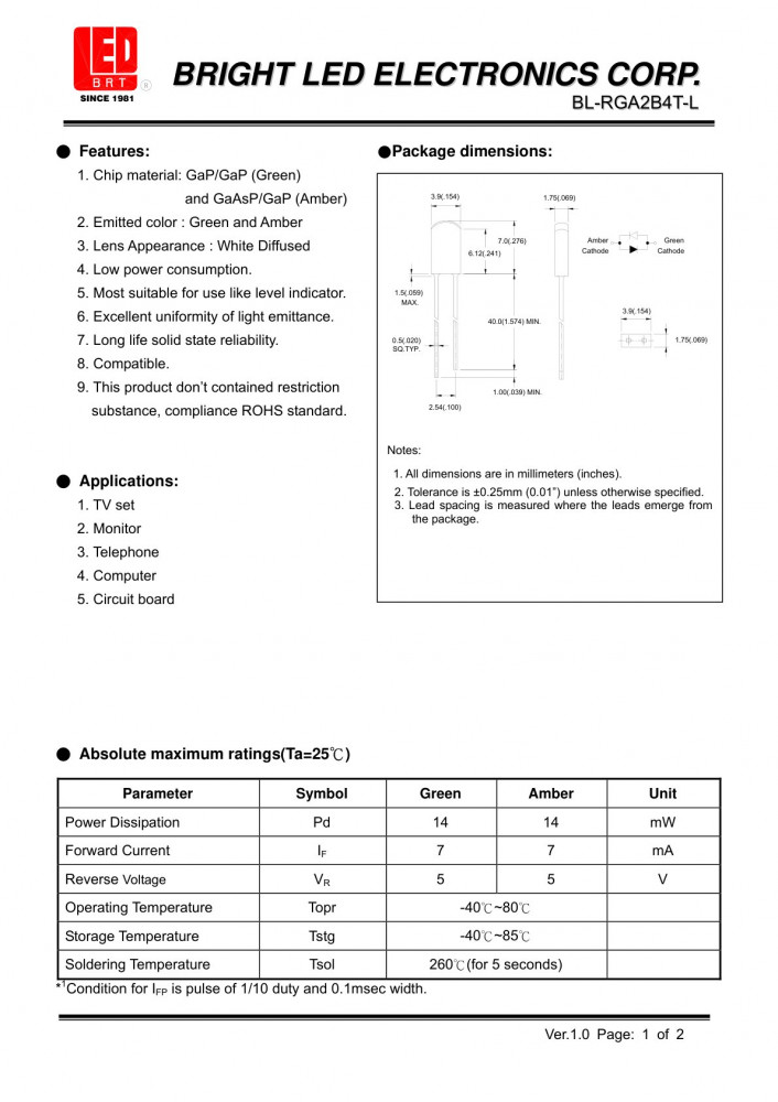 BL-RGA2B4T-L datasheet page 1