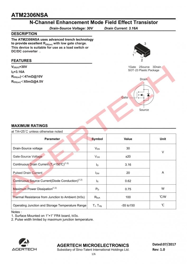 ATM2306NSA datasheet page 1