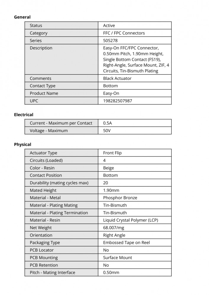 MOLEX 5052780470 technical document page 2