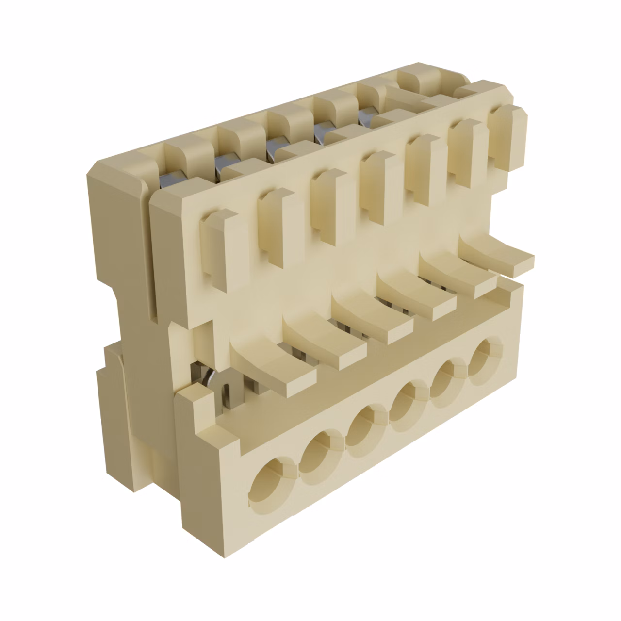 Appli-Mate RAST 2.5 Connector, 2.50mm Pitch, Female, 6 Circuits, Polarizing Rib Between 4/5, Closed Endwalls, Brown Color Stripe, Tin Plating