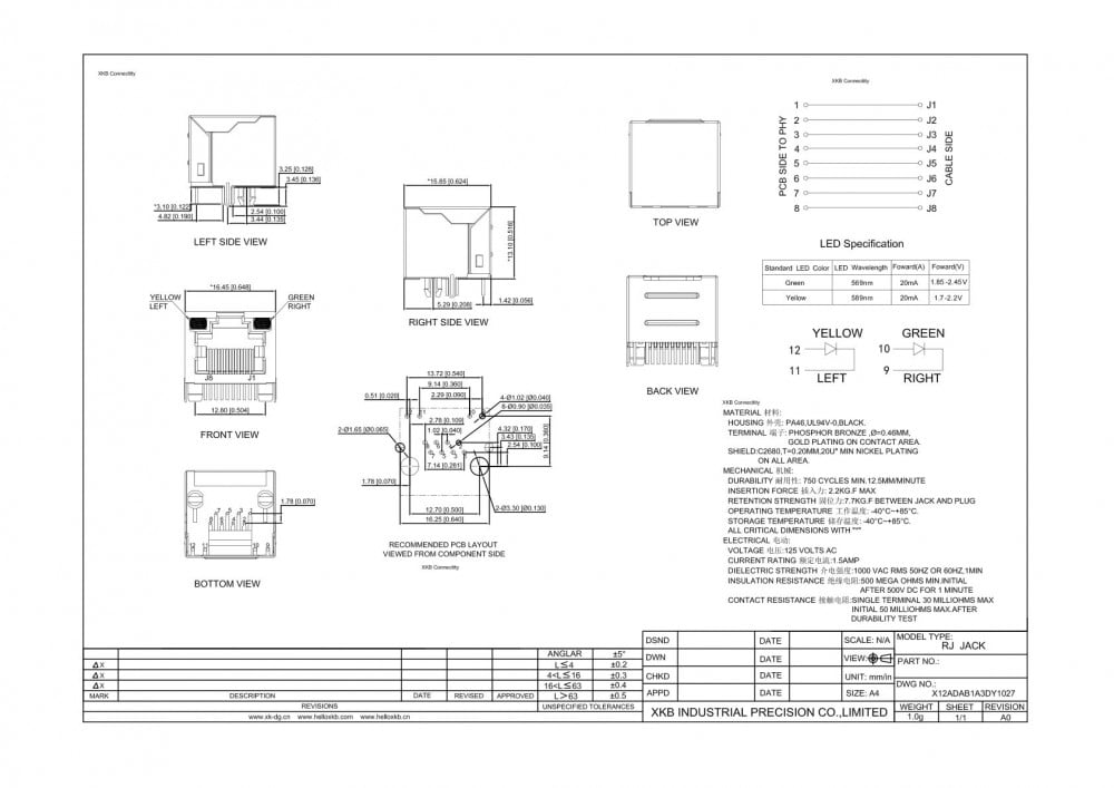 X12ADAB1A3DY1027 technical drawing and specification sheet